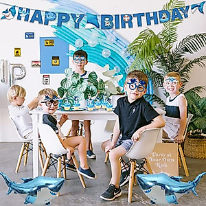 Shark Birthday Party Decorations, Shark Theme Party Supplies for Boys Baby - Banner, Cake, and Cupcake Toppers, Balloons. Hanging Swirl, Shark Glasses, Shark Sign