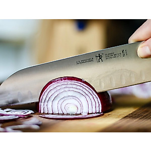 HENCKELS Classic Razor-Sharp 7-inch Hollow Edge Santoku Knife, German Engineered Informed by 100+ Years of Mastery