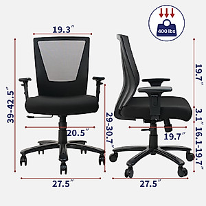 CLATINA Heavy Duty Office Chair 400lbs, Big and Tall, High-Back Executive Desk Chair with Extra Wide Thick Seat, Adjustable Armrests, Ergonomic Mesh Computer Chair for Home Office (1PK)