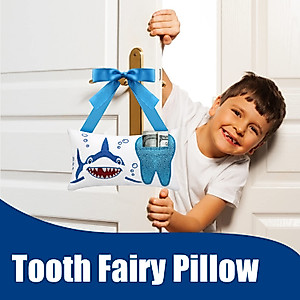 Malihome Tooth Fairy Pillow with Pocket for Girls and Boys Kids Tooth Pillow Toothfairy Gifts Tooth Keepsake Pouch 8.6 x 4.8 inches (for Boys)
