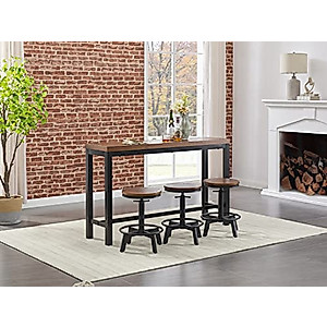 Signature Design by Ashley Quinidad Industrial 4 Piece Set including a Rectangle Counter Height Dining Room Counter Table and 3 Bar Stools, Black & Brown