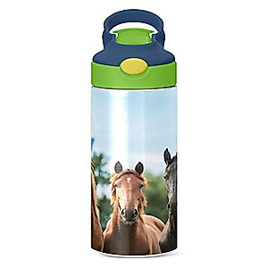 Kigai Cloudy Tree Horse Kids Water Bottle, BPA-Free Vacuum Insulated Stainless Steel Water Bottle with Straw Lid Double Walled Leakproof Flask for Girls Boys Toddlers, 12Oz