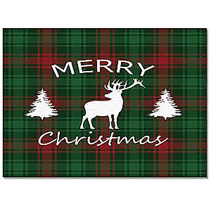 Area Rug Absorbent Non-Slip Rectangle Rug Merry Christmas Elk and Christmas Tree Red and Green Plaid Rugs for Living Room Bedroom Kitchen Entryway, Soft Floor Mat Indoor Carpet Accent Rugs 2x3 Feet