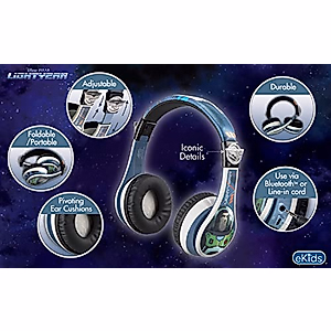 Disney Pixar Lightyear Kids Bluetooth Headphones, Wireless Headphones with Microphone Includes Aux Cord, Volume Reduced Kids Foldable Headphones for School, Home, or Travel