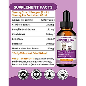 Cat & Dog Urinary Tract Infection Treatment | 60ML Support Bladder, Kidney & Incontinence | Cranberry Supplement for Cats & Dogs | Dog UTI | Cat UTI | Cat & Dog Kidney Support | Chicken Flavor