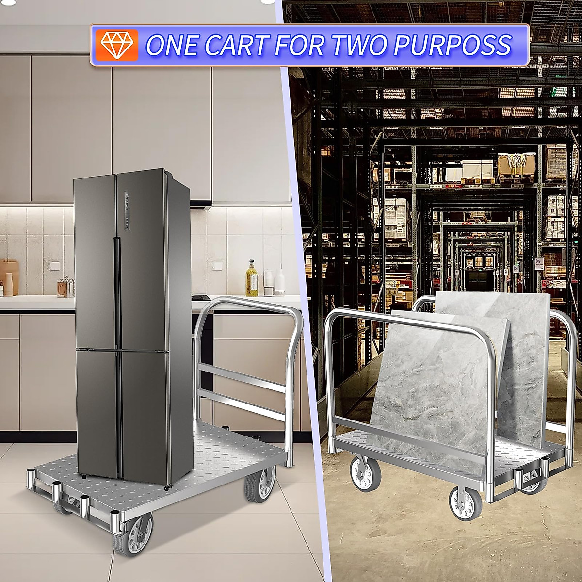 Facoba Platform Trucks, Panel Carts Heavy Duty, Drywall Cart, Capacity 2000lbs Platform Ppanel Cart, with 6" Swivel Brake Casters Lumber Cart, 1 Front Armrest and 2 Side Armrests Panel Truck Cart.