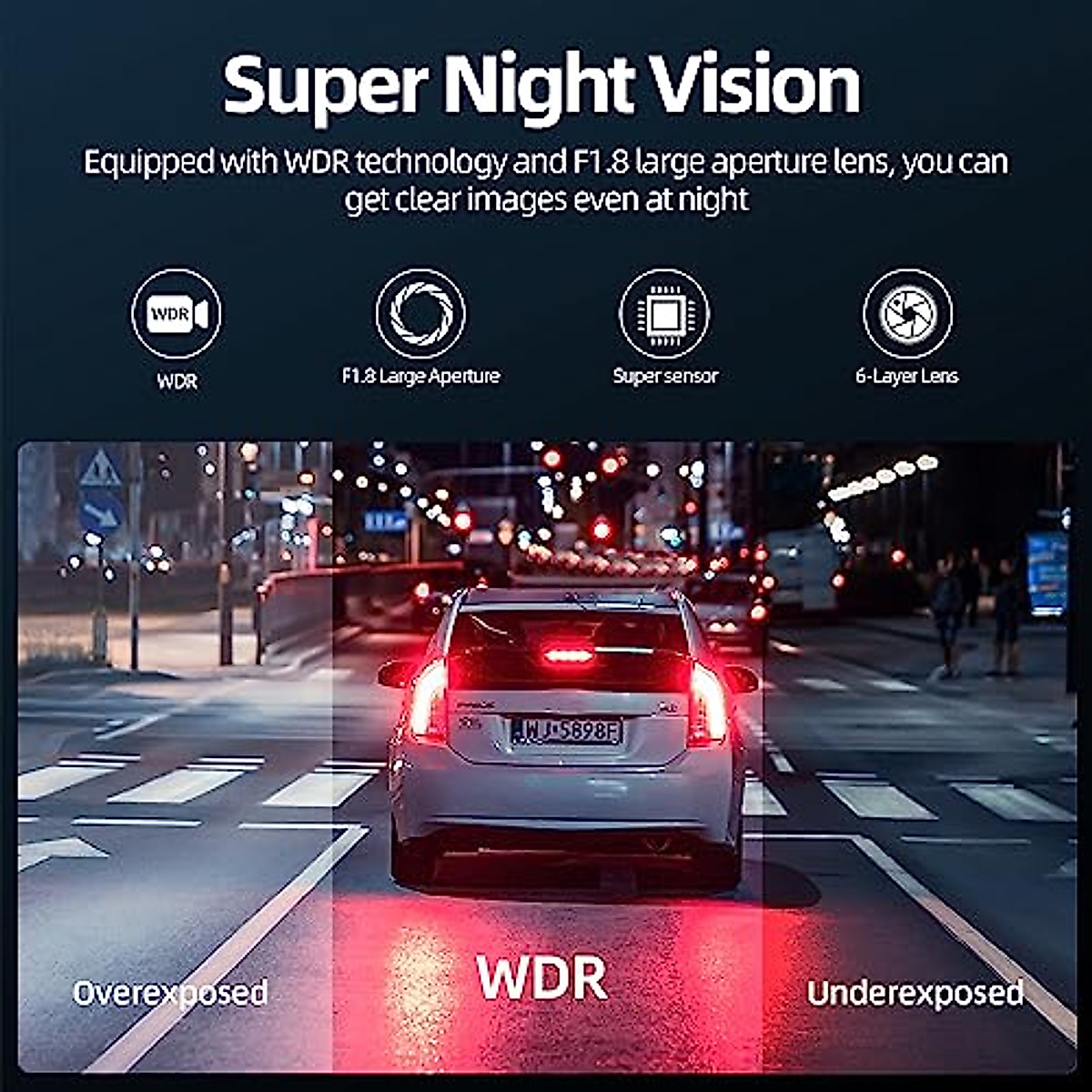 Dash Cam Front and Rear with WiFi, 2.5K Front & 1080P Rear Dual Dashcam for Car, Dash Camera with Super Night Vision, Parking Mode, Free 64G SD Card, 170° Wide Angle, G-Sensor, APP Control, Real WDR
