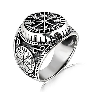 WithLoveSilver Solid 925 Sterling Silver Vegvisir Talisman Celtic Viking Protection Ring (9)