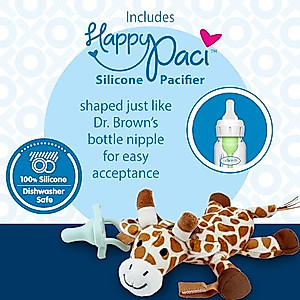 Dr. Brown's Lovey Pacifier and Teether Holder, 0 Months Plus, Giraffe with Green Pacifier