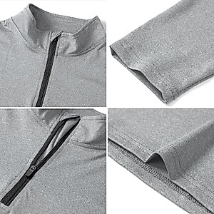 CARWORNIC Men's Long Sleeve Athletic Shirts Quarter Zip Pullover Quick Dry Active Sports Sweatshirt for Outdoor Running Workout Gym Golf Work Shirts Sliver Grey