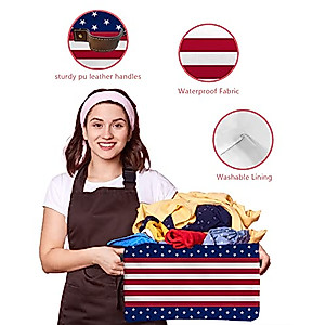 Storage Bins Large Storage Basket,Independence Day USA Flag Star Collapsible Storage Bins with Handle,Red White White Stripe Blue Storage Baskets Cube Organizer for Shelves Closet Nursery 1PC