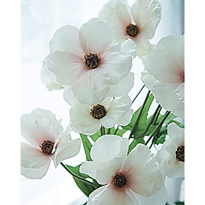 Kamang Ranunculus Flowers White Silk Flower (3 Stems) for Home Decor and Wedding. Artificial Flower for White Spring Decor. Floral Arrangement and Table Centerpiece. White Silk Flowers (White)