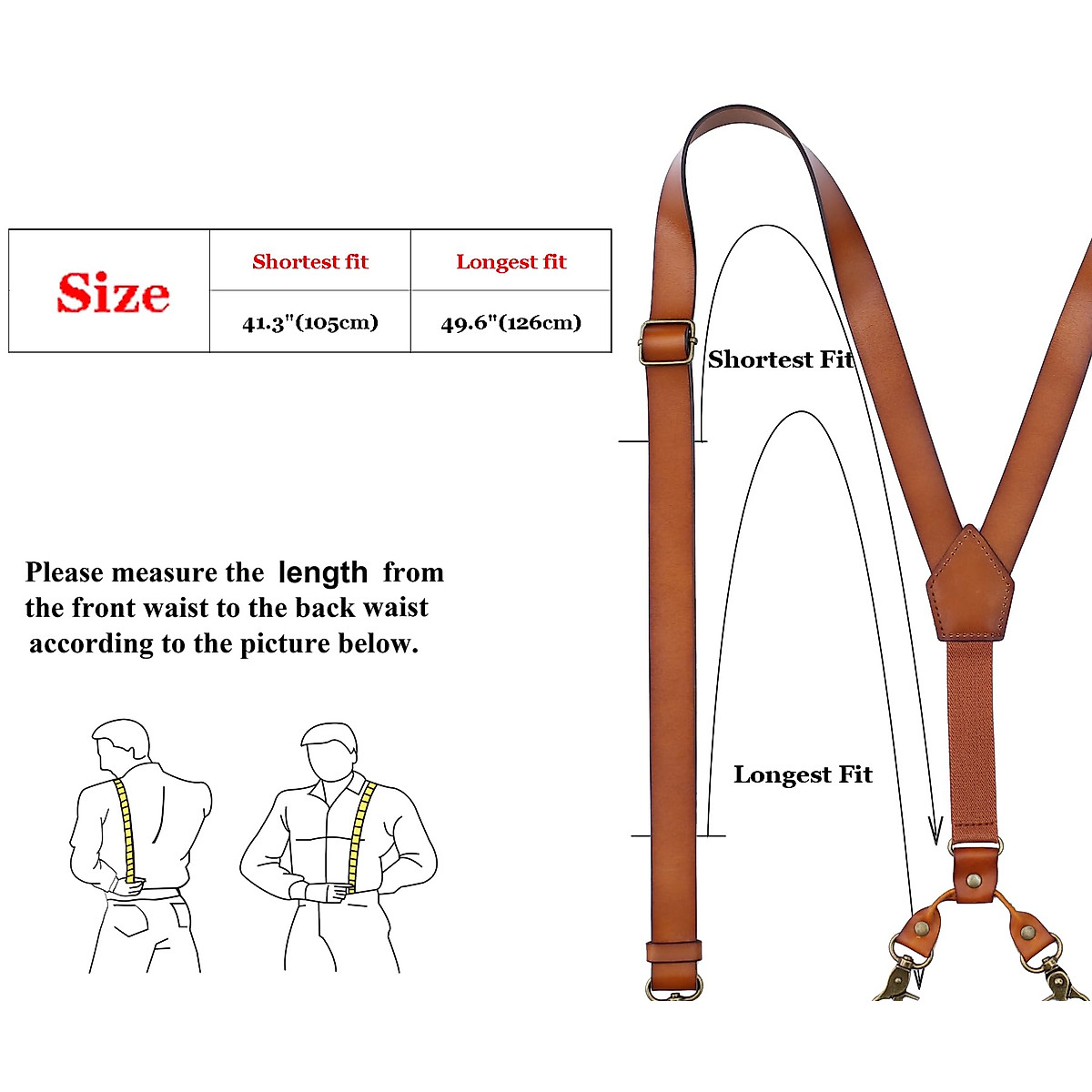 RC ROCKCOW Genuine Leather Suspenders for Men, Y Design Leather Suspenders with 4 Metal Clips, Groomsmen Gift for Wedding