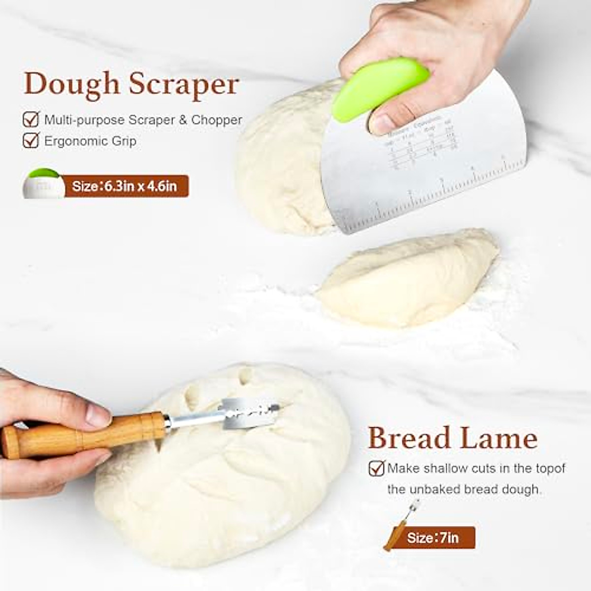 MaMix Banneton Bread Proofing Basket Set of 2, Silicone Sourdough Bread Baking Supplies, 9 inch Round & 10 Oval Sourdough Starter Kit Includes Essential Tools, Easy to Clean and Use (pink)