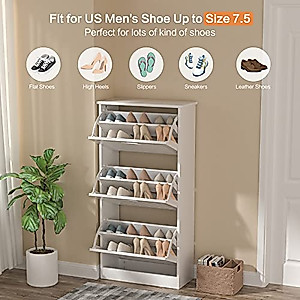 3 Flip Drawers Shoe Cabinet, Wooden Freestanding Shoe Rack, White Shoe Storage Cabinet for Entryway, Living Room, and Corridor