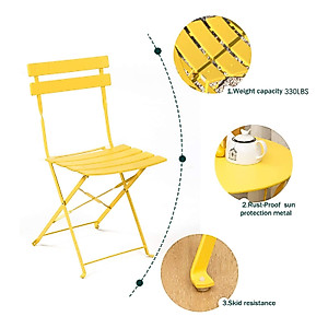Grand patio 3-Piece Folding Bistro Set, 2 Chairs and 1 Table, Weather-Resistant Outdoor/Indoor Conversation Set for Patio, Yard, Garden-Yellow