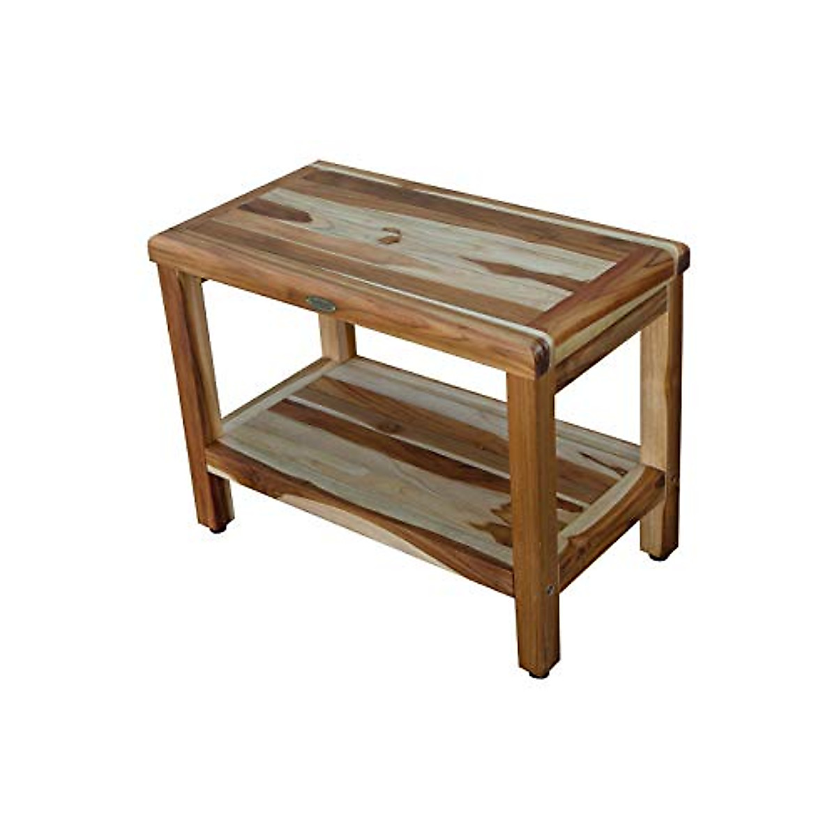 EcoDecors Teak Shower Bench Eleganto Garden Bench with Shelf Natural Teak Wooden Seat Patio Bench Wood Shower Bench in Earthy Teak Finish - 24 inches Length