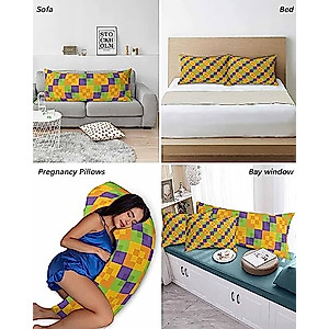 Edwiinsa Halloween Pillow Covers King Standard Set of 2 Bed Pillow, Yellow Green Purple Plaid Checkered Geometric Plush Soft Comfort for Hair/Skin Cooling Pillowcases with Envelop Closure 20''x36''