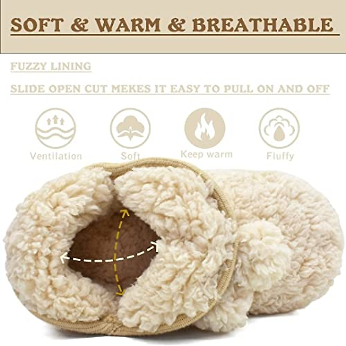 GPOS Womens Slippers with Cozy Memory foam Cute Fuzzy Winter Bootie slippers Ladies Warm Lightweight House Shoes Beige