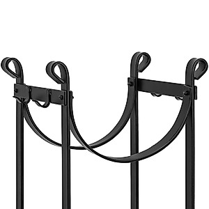 AMAGABELI GARDEN & HOME Firewood Rack Outdoor Indoor Heavy Duty Fireplace Tool Rack Firewood Holder Outdoor Wood Rack With 4 Pcs Tools Wrought Iron Wood Storage Log racks For Wood Stove Black