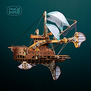 howCat 3D Wooden Puzzles for Around The Earth in 80 Days Fantasy Spaceship Model Kit to Build -Ideal Christmas or Birthday Gift for Puzzle Enthusiasts
