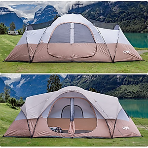 UNP Camping Tent 10-Person-Family Tents, Parties, Music Festival Tent, Big, Easy Up, 5 Large Mesh Windows, Double Layer, 2 Room, Waterproof, Weather Resistant, 18ft x 9ft x78in (Khaki Brown)
