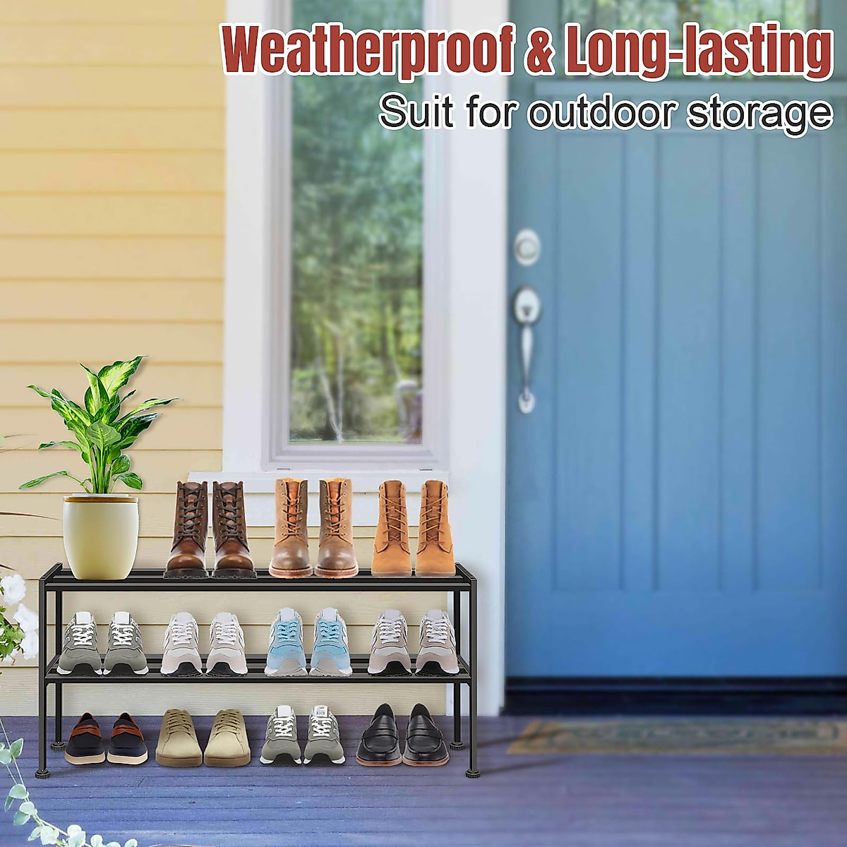 KEETDY Heavy Duty Shoe Rack for Closet Entryway, Stackable Shoe Organizer for Small Space Metal Shoe Rack Shelf Storage for Bedroom, Floor, Outdoor (Black)