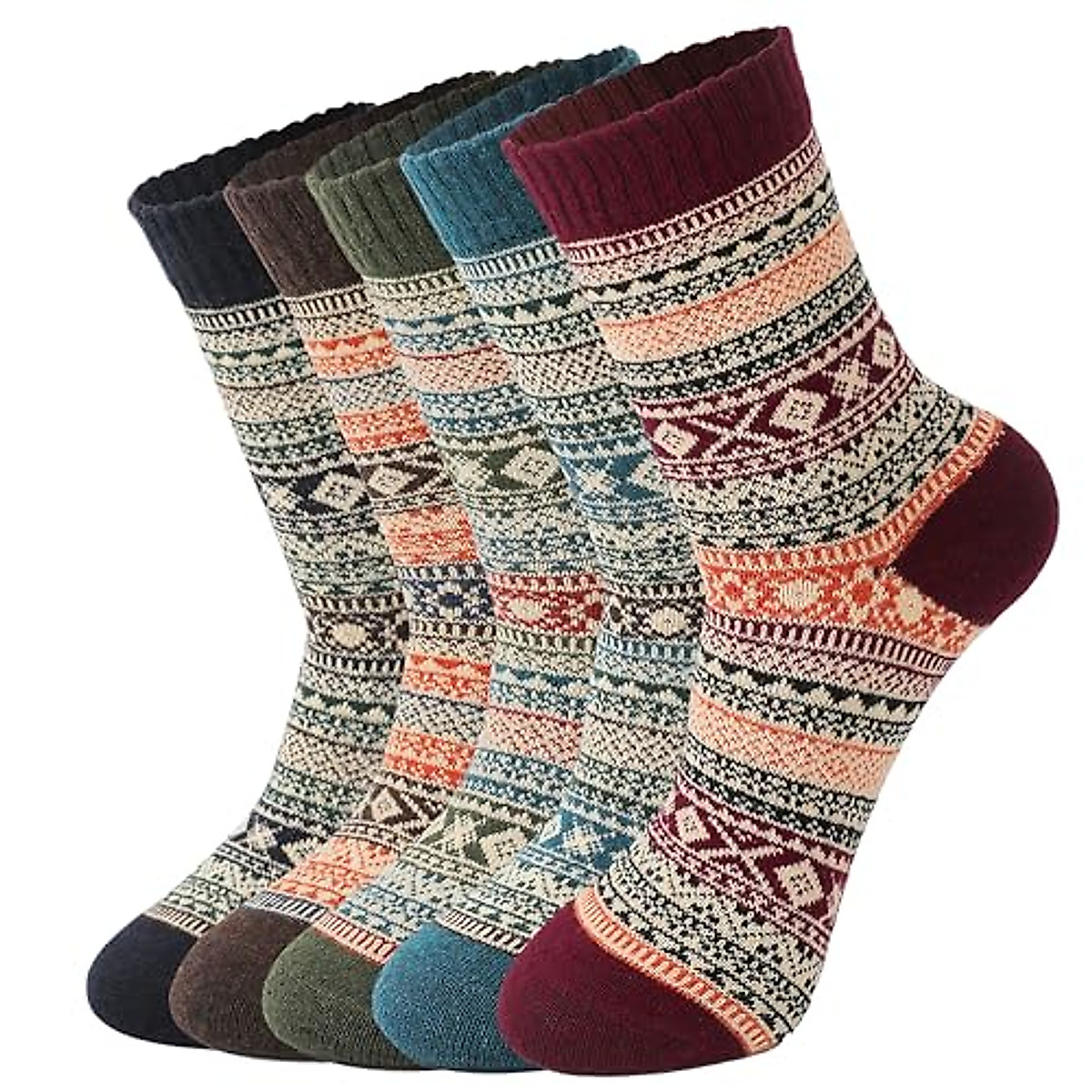 Loiyadn Loyaidn 5 Pairs Wool Socks for Women - Thick Soft Winter Socks for Women, Multicolored Winter Warm Boot Socks for Women Men