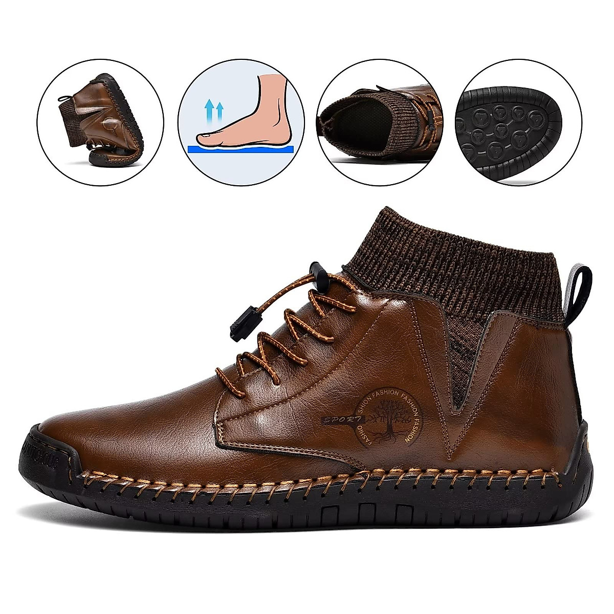 MCEMACHI Men's Leather Loafers Fashion Casual Slip On Penny Beck Driving Loafer Shoes Ankle Chukka Boots For Men【Includes Extra Insole】 S Brown 48