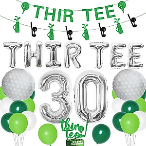 kreat4joy Golf 30th Birthday Decorations, 30th Birthday Decorations for Men, Thir-Tee Birthday Banner Cake Topper Glitter, Golf Ball Foil Balloons for 30th Golf Sports Theme Birthday Party Decorations