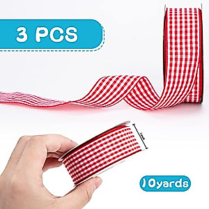 TOXOY 3 Rolls Red Gingham Ribbon and 18PCS Easter Kraft Gift Bags