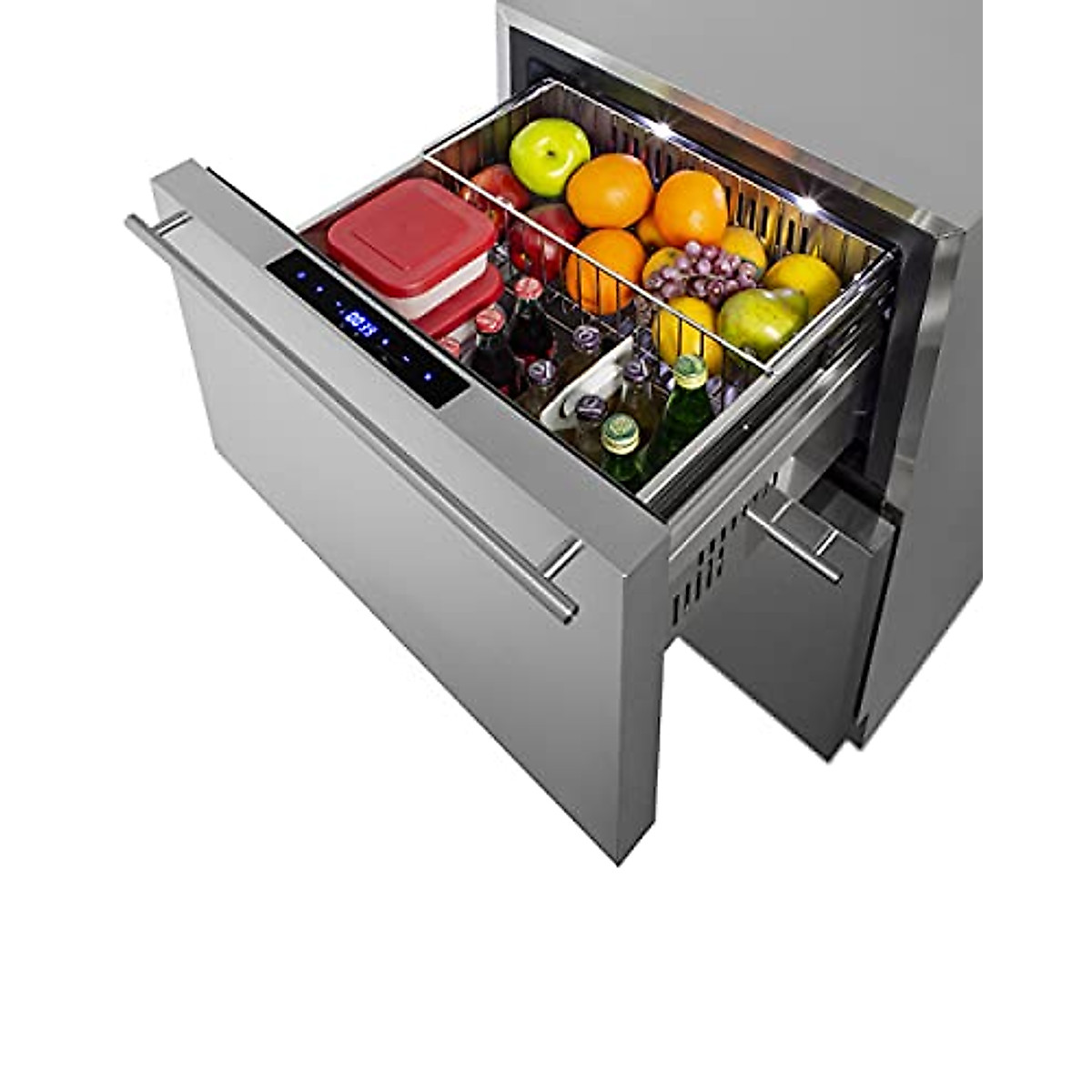 Summit Appliance SPRF34D 24" Wide 2-Drawer Refrigerator-Freezer; 3.9 cu.ft. Capacity; Frost-free Operation; Built-in Capable; Stainless Steel Construction; LED Lighting and Adjustable Drawer Dividers