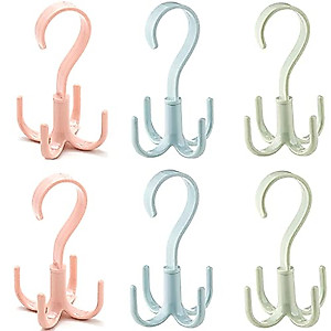 REIUYTHO 6PCS Closet Hanging Organizer Storage w/ 360° Rotatable Plastic Hangers | Multi-Function Hook for Clothes, Shoes, Kitchen, Towel, Purse & More