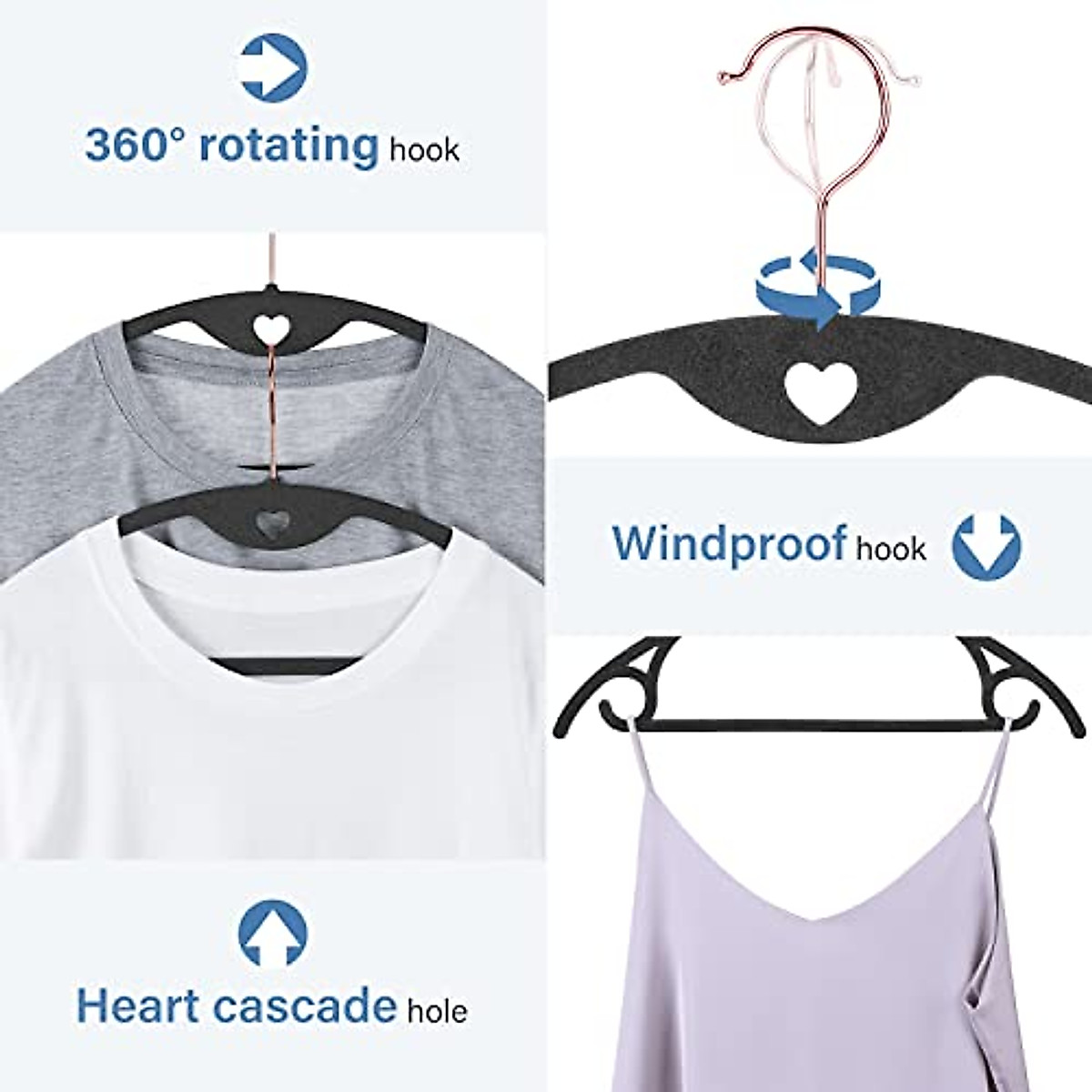 IEOKE Velvet Clothes Hangers,50-Pack No Shoulder Bumps Suit Hangers Ultra Thin Space Saving 360 Degree Swivel Heavy Duty Hook Durable Hangers for Sweaters,Coat,Jackets,Pants,Shirts(Gray)