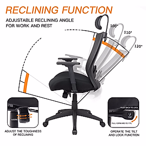FAMSINGO Big and Tall Office Chair for Heavy People 400lb, Memory Sponge Cushion, Ergonomic Desk Chair Mesh Computer Chair, Adjustable Height, Headrest, and Lumbar Support, Black