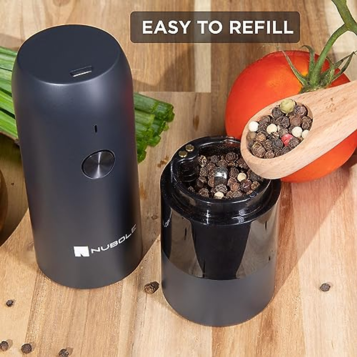 Electric Pepper Grinder Mill - Automatic Quick USB Rechargeable Pepper Grinder with Adjustable Coarseness, One Handed Operated Salt and Pepper Grinder for Kitchen,Restaurant, and BBQ Black