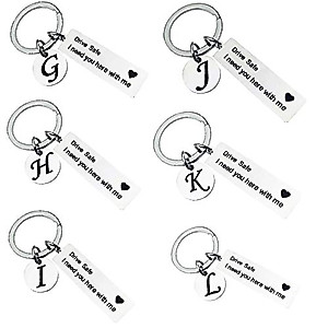 IKANOO Drive Safe Keychain 26 Letter Keychain Drive Safe I Need You Here With Me Gifts For Husband Dad Boyfriend (T)
