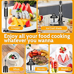 LINKChef Immersion Blender 800W Scratch Resistant Hand Blender, Anti-splash Handled Blender with LED Touch Display, Immersion Hand Blender with Chopper, Beaker, Whisk, Storage Stand