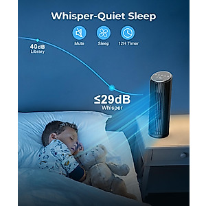 Abolee Tower Fan for Bedroom, 23ft/s Desk Fan with Remote, 70° Oscillating Desk Fan, 4 Speeds, 4 Modes,12Timer, 2024 New 13'' Bladeless Portable Fan for Bedroom Office Home Black