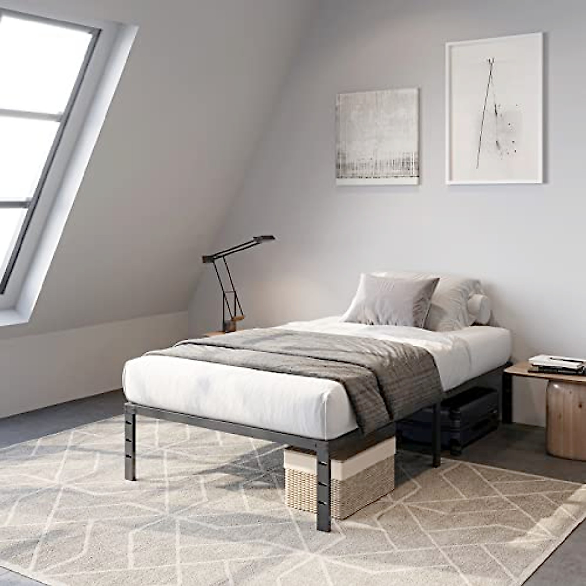 Vengarus 14 Inch Metal Platform Bed Frame-Twin XL Size Bed Frame,Steel Slat Support,No Box Spring Needed,Mattress Foundation,Easy Assembly,Under Bed Storage,Twin XL Bed Frame,Black