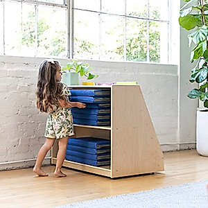 ECR4Kids Everyday Folding Rest Mat, 4-Section, 1in, Classroom Furniture, Blue/Grey