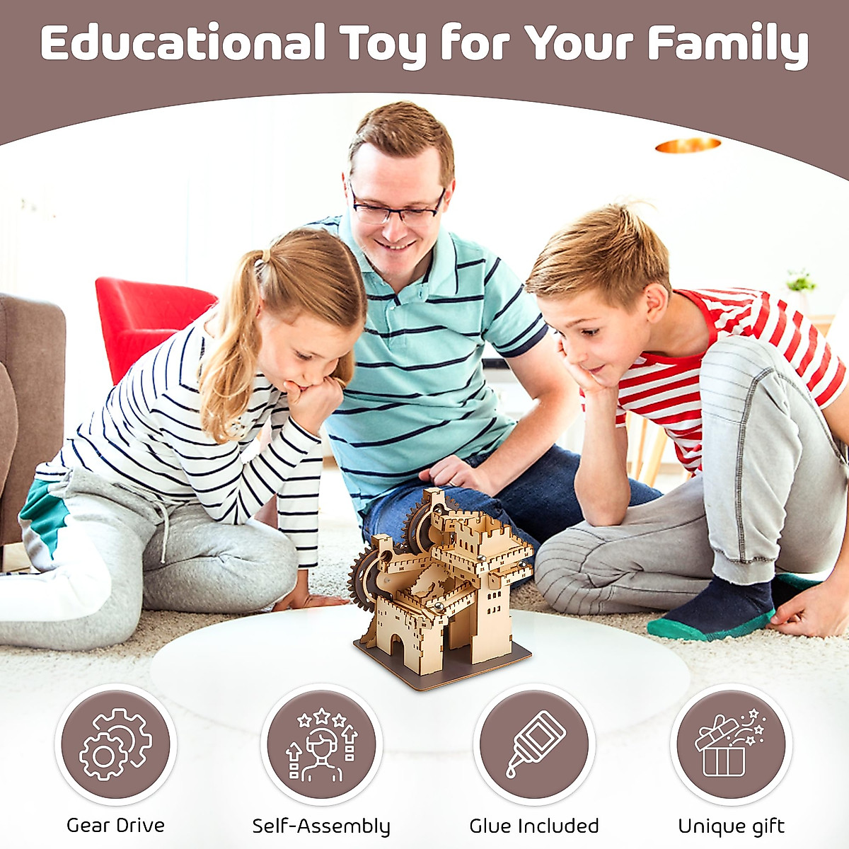 BDC 3D Wooden Puzzles for Teens & Adults, Electric Mechanical Building Project, 3D House Kit, Wooden Marble Track, Cool DIY Puzzle Gift for Aged 14+, (The Fortress)