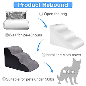 Dog Stairs for Small Dogs,3 Steps Cat Steps for High Bed or Couch,Non-Slip Dog Ramp with Removable Washable Cover,15.74’’ High,for Small Pets, Older Dogs, Cats with Joint Pain