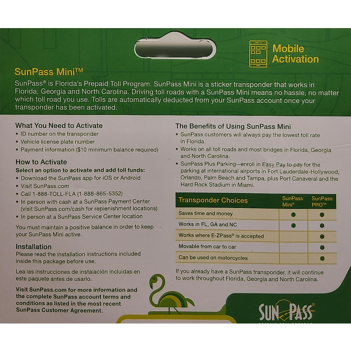 SunPass Mini Sticker Pre-Paid Toll Program For Florida (Styles may vary)