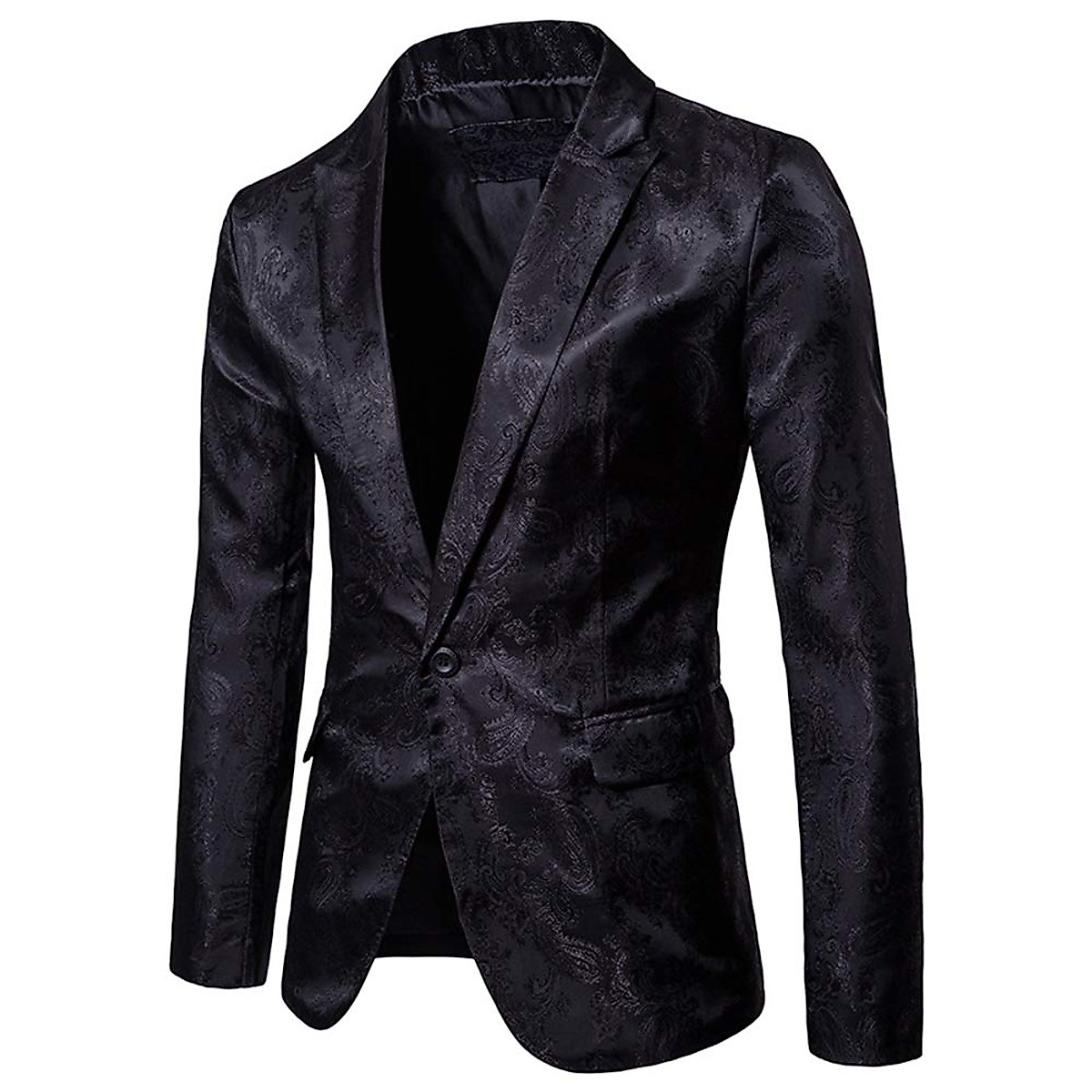Mens 2 Piece Paisley Dress Suit One Button Party Wedding Blazer Pants Sets (Black, Large)