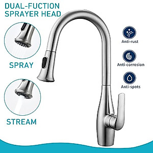 GERIGEMT Faucets for Kitchen Sinks,Kitchen Faucet with Pull Down Sprayer High Arc Kitchen Sink Faucet Stainless Steel Brushed Nickel with 10 Inch Deck Plate,with cUPC Water Supply Lines.