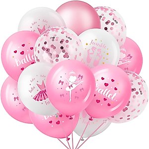 48 Pieces Pink White Confetti Latex Balloons 12 Inch Ballerina Birthday Party Decorations Ballet Balloons Ballerina for Birthday Engagement Wedding Baby Shower Bridal Shower Party Graduation Supplies