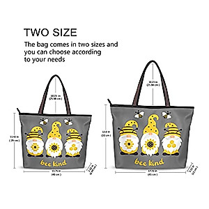 Sletend Tote Bag Gnome Bees Handbags for Women Fashion Shoulder Bag for School Travel Work Shopping(L)