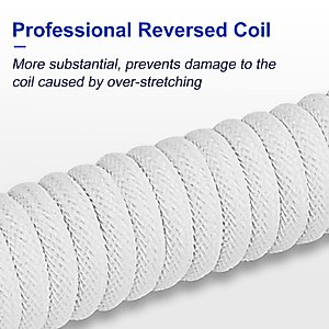 UCINNOVATE Coiled Keyboard Cable, Pro Custom Coiled USB C Cable for Gaming Keyboard, Double-Sleeved Mechanical Keyboard Cable with Detachable Metal Aviator, 1.8M USB-C to USB-A (White)