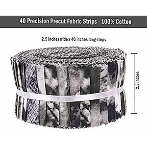 Soimoi 40Pcs Tie Dye Print Cotton Precut Fabrics for Quilting Craft Strips 2.5x42inches Jelly Roll - Black